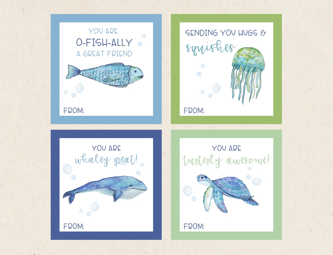 Ocean Valentine's Cards Fish Valentine Nautical - Etsy