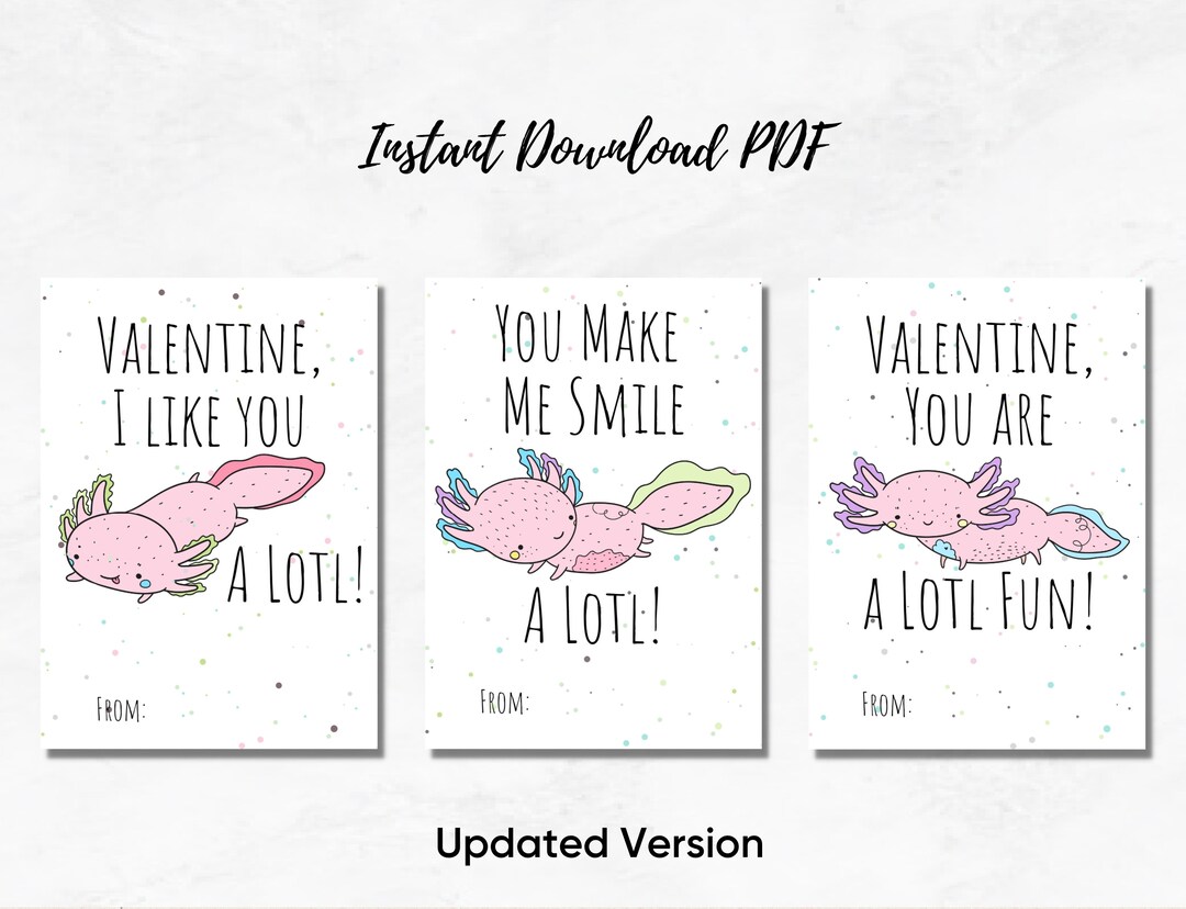 Axolotl Valentine's Day Cards, Unique Valentine's Day Cards, Axolotl ...
