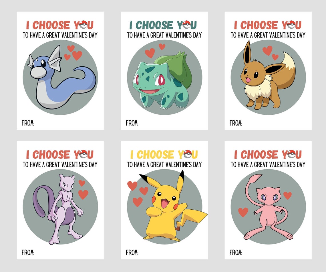 Pokemon Inspired Valentine's Day Cards Printable Class - Etsy