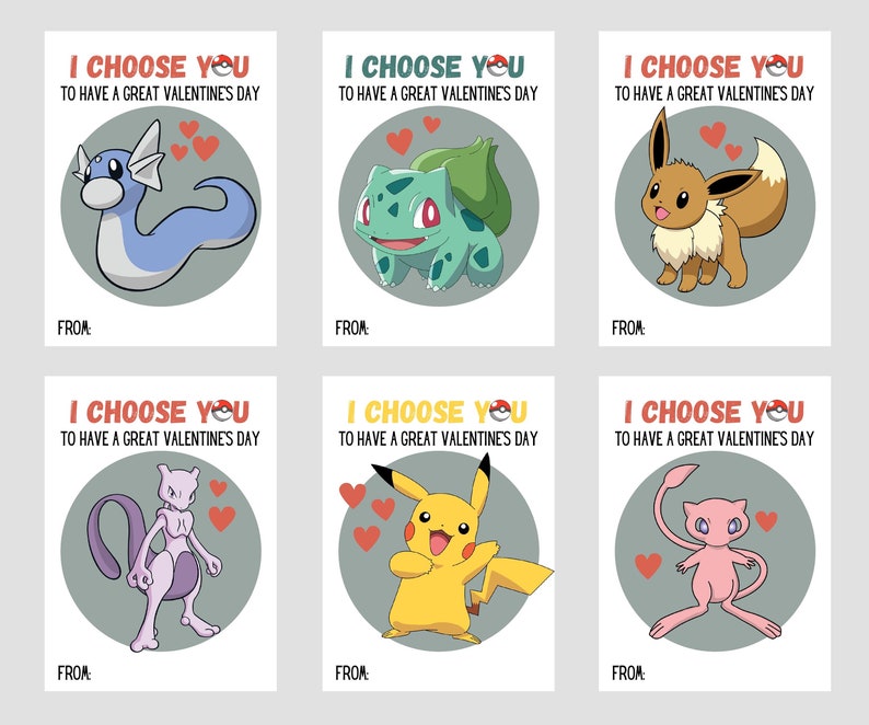 Pokemon Inspired Valentine's Day Cards, Printable Class Valentine's Day ...