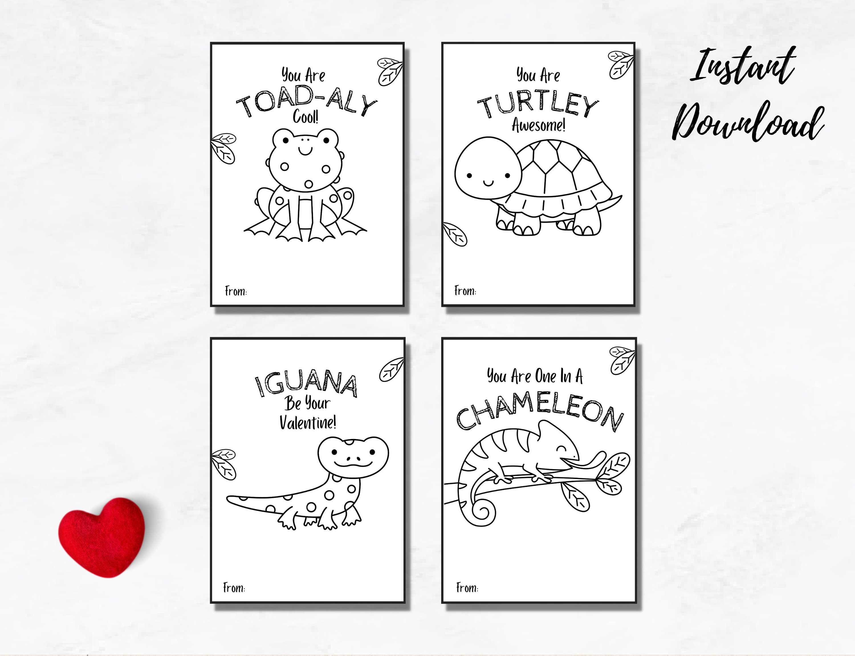 Valentine Coloring Cards, Color Your Own Valentine, Reptile Coloring ...