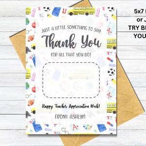 Teacher Appreciation Week Gift, Printable Gift Card Holder, Teacher ...