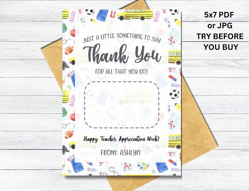 Teacher Appreciation Week Gift, Printable Gift Card Holder, Teacher ...