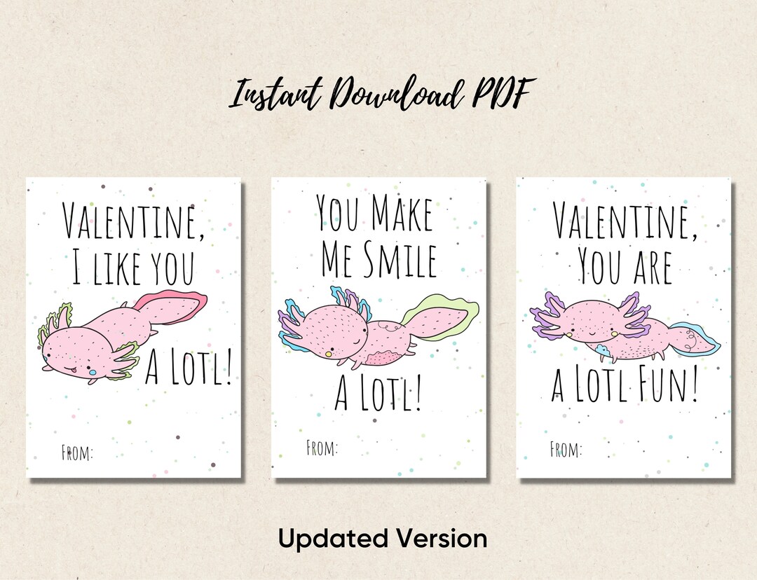 Axolotl Valentine's Day Cards Unique Valentine's Day - Etsy