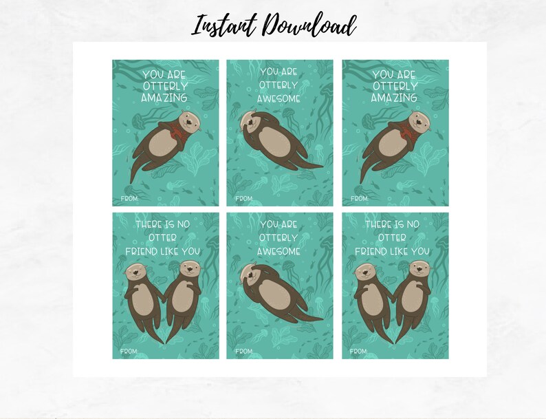 Otter Valentine's Cards, Kids Valentine's Cards, Otter Valentine, Ocean ...