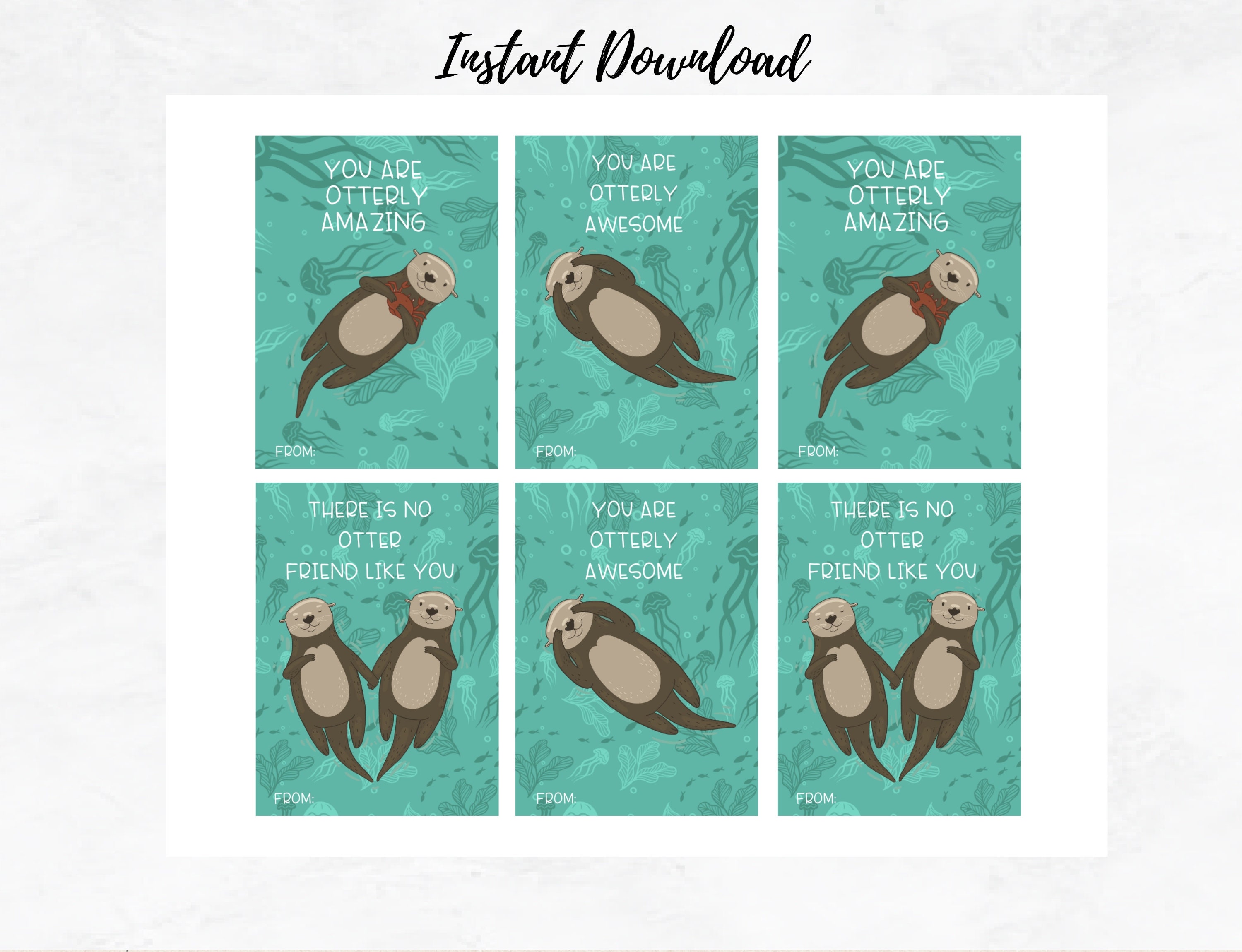 Otter Valentine's Cards, Kids Valentine's Cards, Otter Valentine, Ocean ...