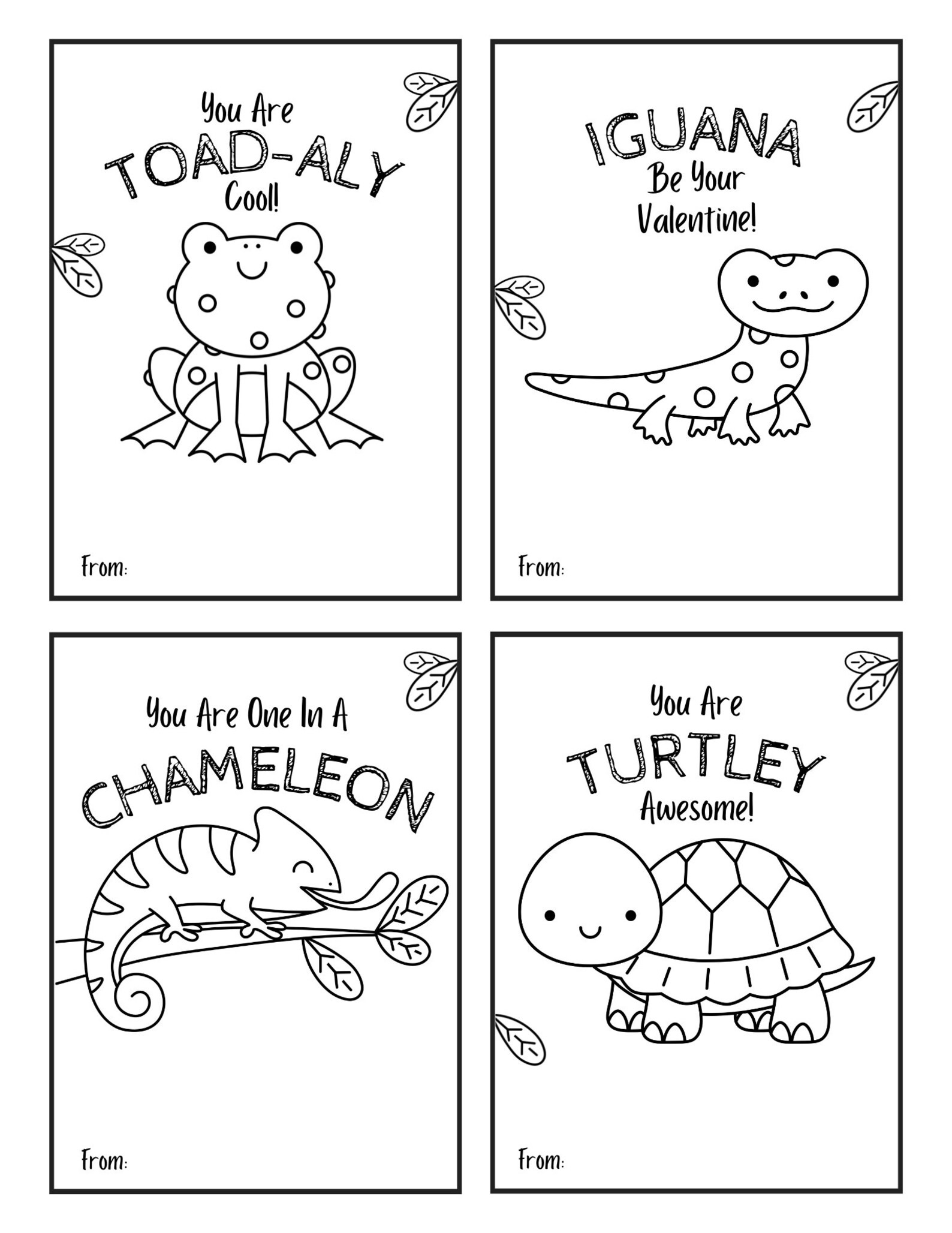 Valentine Coloring Cards, Color Your Own Valentine, Reptile Coloring ...