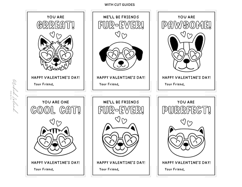Coloring Valentine’s Day Cards, Dog Valentine’s Day Cards, Cat ...