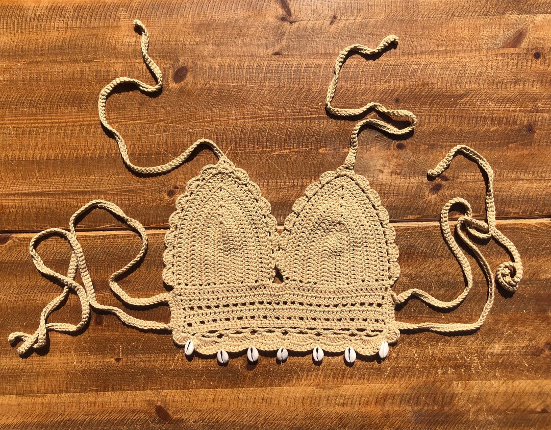 Boho Bamboo Cotton Shell Bralette, Halter Neck, Festival Vibe, One Off ...