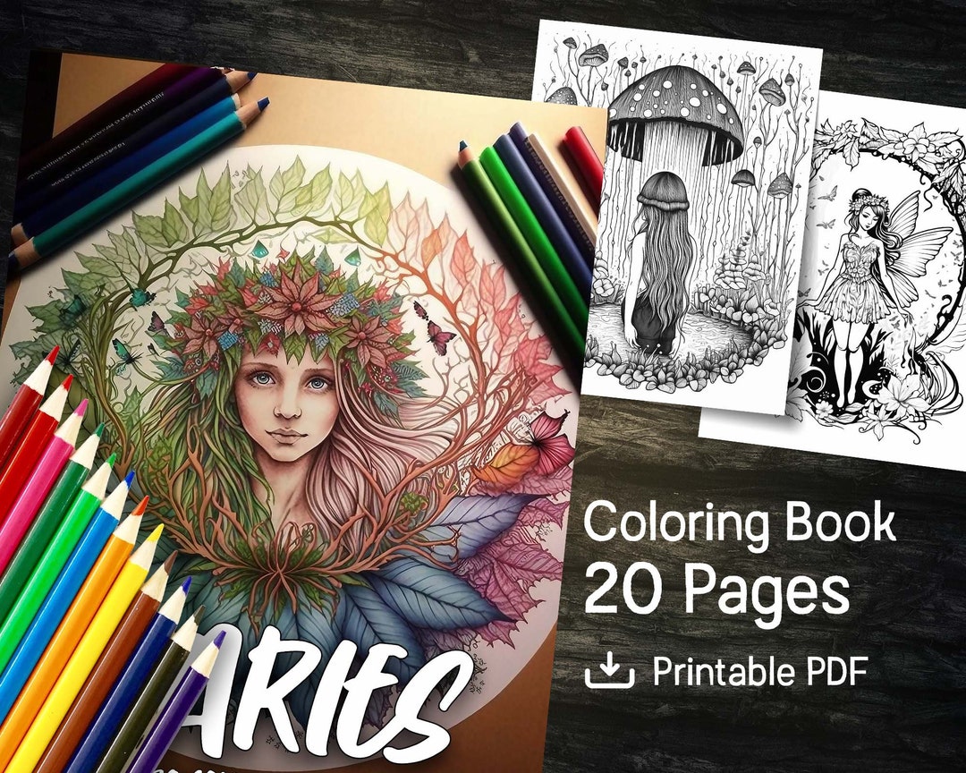 20 Forest Mushroom Fairies Magic Coloring Pages Book, Adults Kids ...