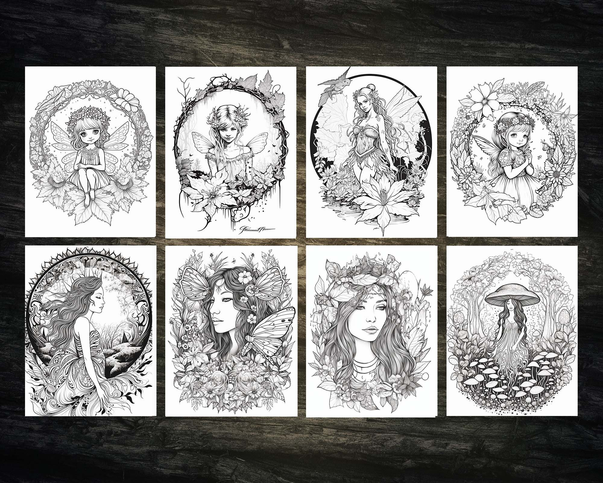 20 Forest Mushroom Fairies Magic Coloring Pages Book, Adults Kids ...