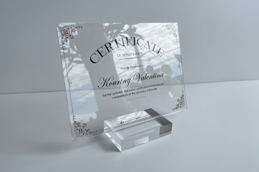 Personalized Clear Award Certificate Award Plaque - Company Anniversary ...