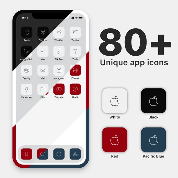 Ios Dark Light Red & Pacific Blue Icons - Etsy