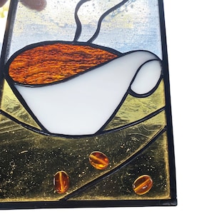 Modern Stained Glass Cup of Coffee and Coffee Beans a Custom Stained ...