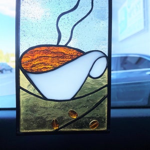 Modern Stained Glass Cup of Coffee and Coffee Beans a Custom Stained ...
