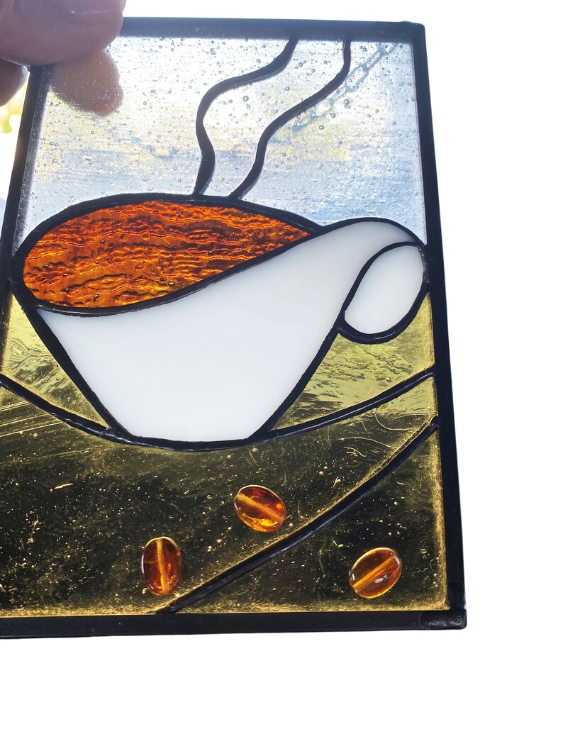 Modern Stained Glass Cup of Coffee and Coffee Beans a Custom - Etsy