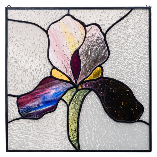 Modern Stain Glass Iris Flower Botanical Art Window Hangings - Etsy