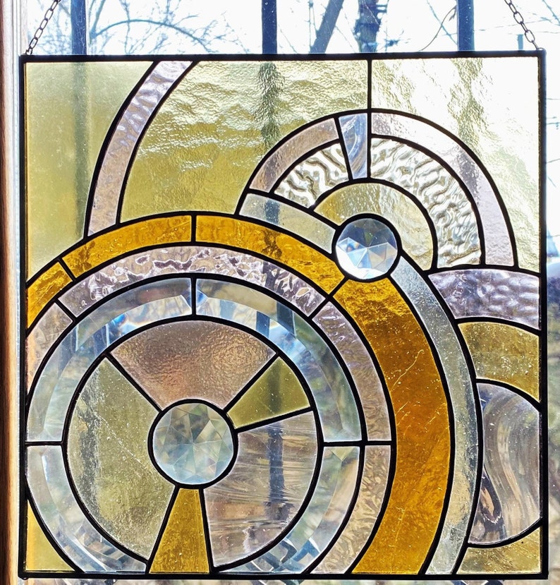 Yellow Abstract Stained Glass Window Hangings/ Wedding Gift/anniversary ...