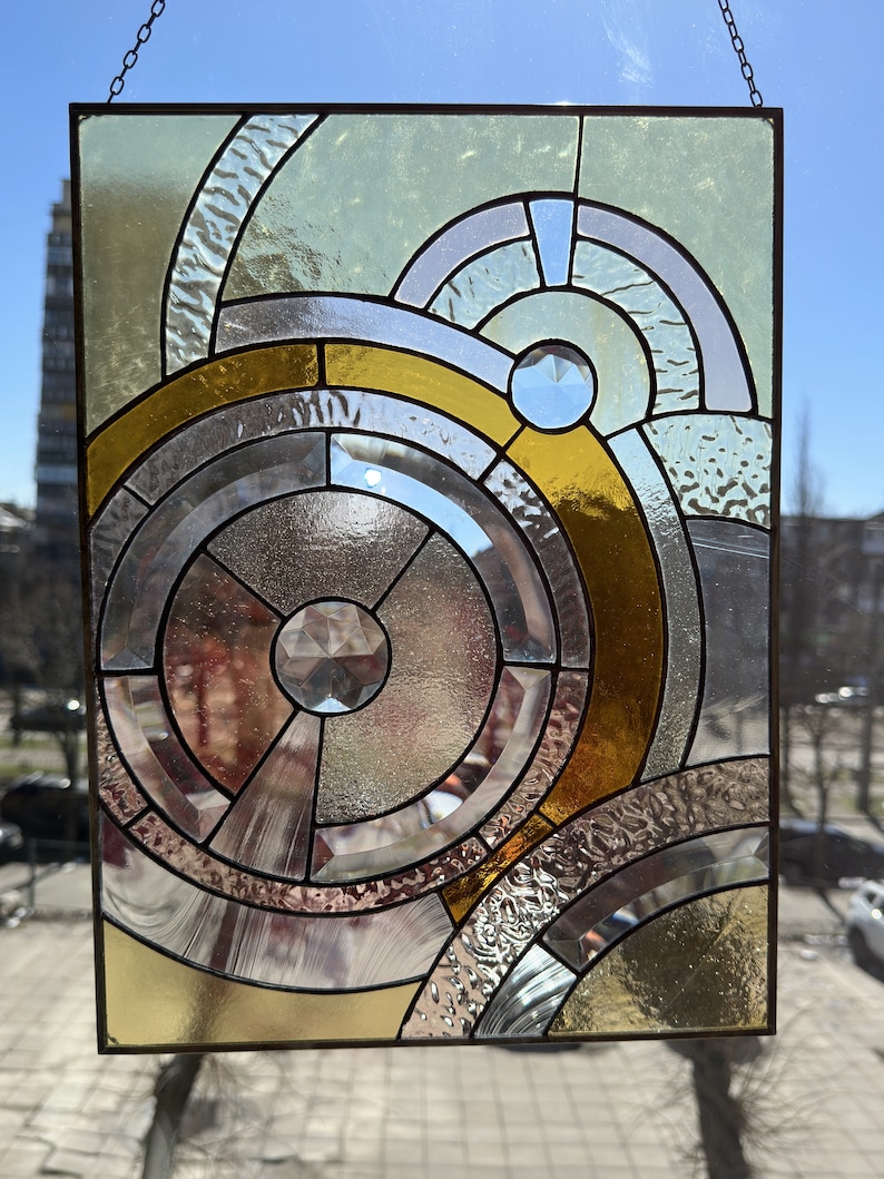Yellow Abstract Stained Glass Window Hangings/ Wedding Gift/anniversary ...