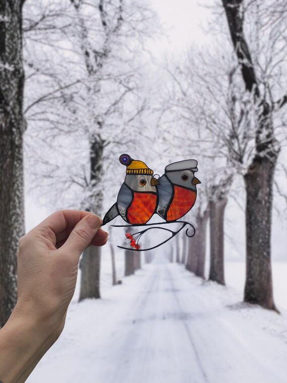 Glass Art Suncatchers Christmas Decor Winter Scene Snowy Winter Window ...