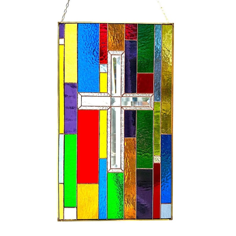 Stained Glass Cross Panel: Handmade Christian Window Hanging - Etsy