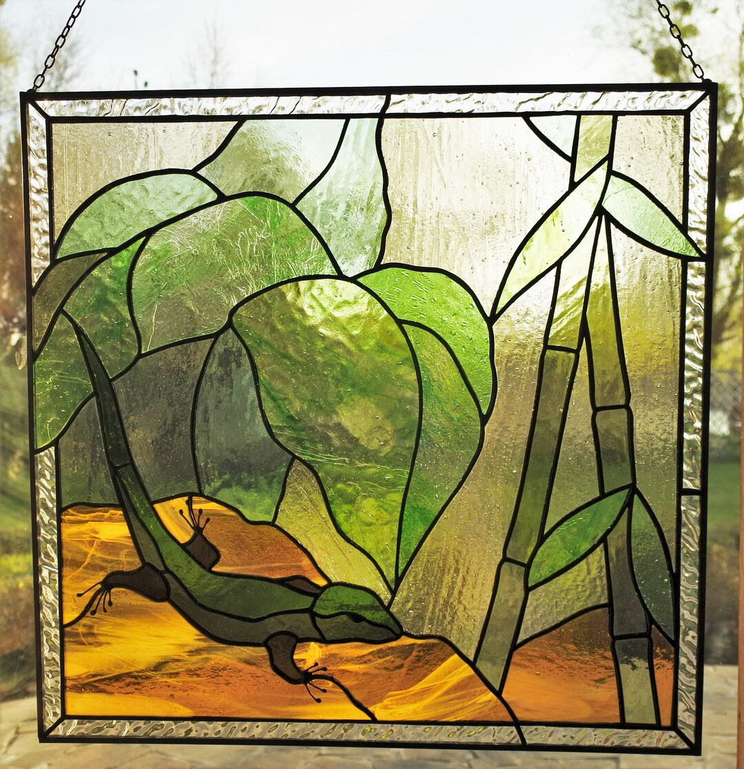 Jungle Stained Glass Panel, Custom Stain Glass, Wildlife Sun Catcher ...