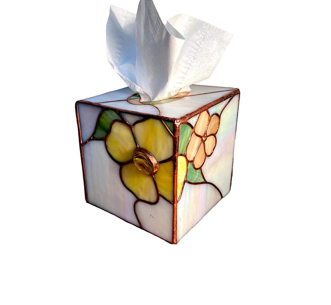 Stained Glass Tissue Box Cover: Floral Art Deco Napkin Holder - Etsy