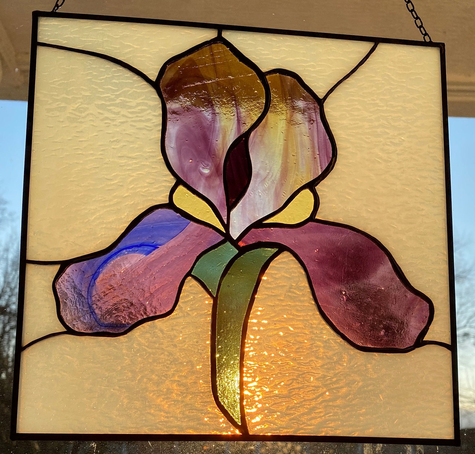 Modern Stain Glass Iris Flower Botanical Art Window Hangings - Etsy