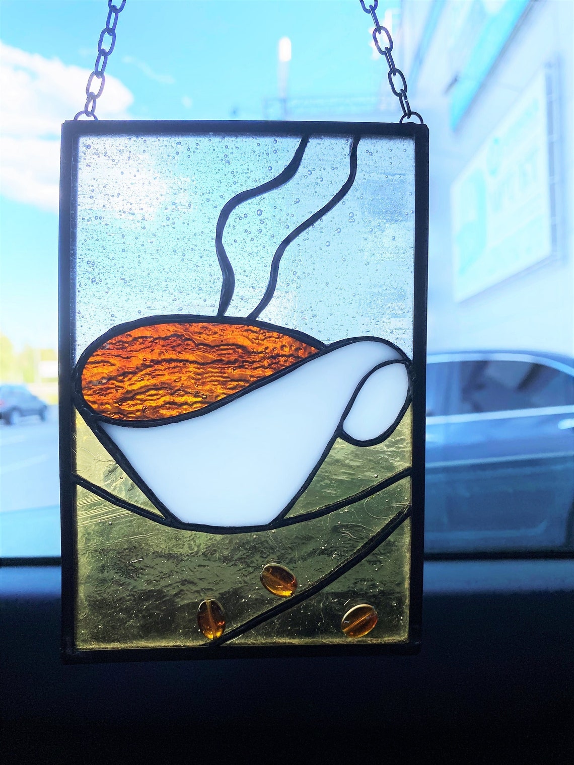 Modern Stained Glass Cup of Coffee and Coffee Beans a - Etsy