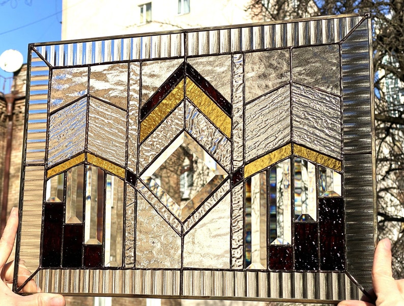 Art Deco Stained Glass Panel / Custom Beveled Stained Glass Insert in ...