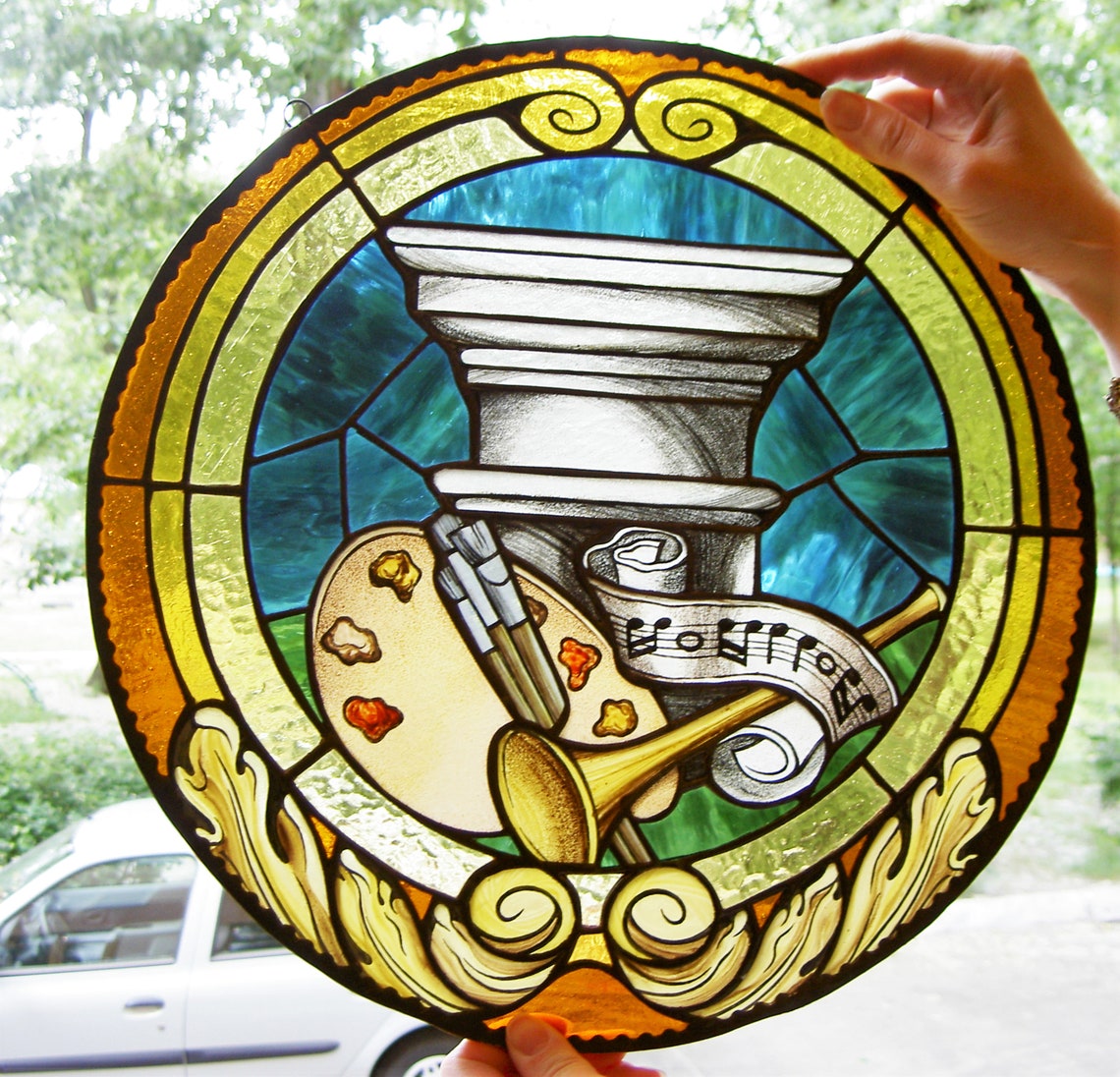 Custom stain glass panel/round stained glass diameter 15 | Etsy