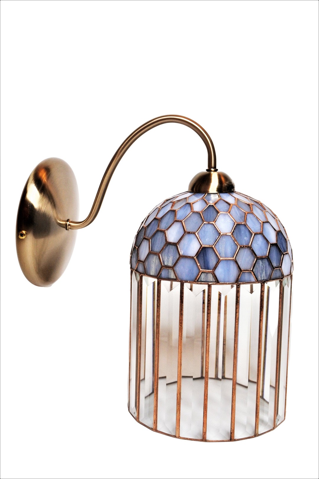 Blue Stained Glass Wall Sconce: Mid Century Modern Honeycomb Light - Etsy