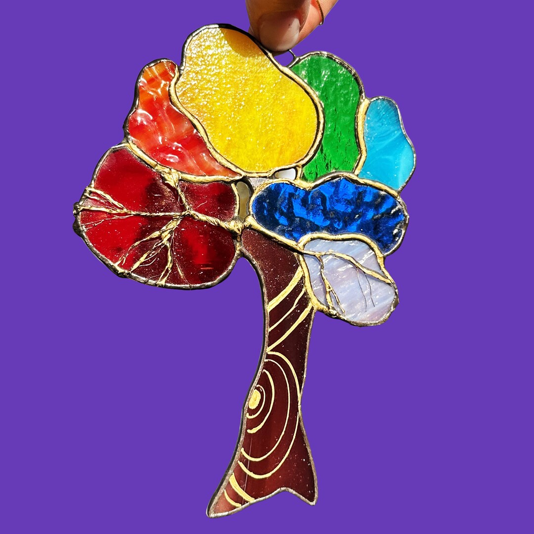 Tree of Life SUNCATCHER Stained Glass Rainbow Stained Glass - Etsy