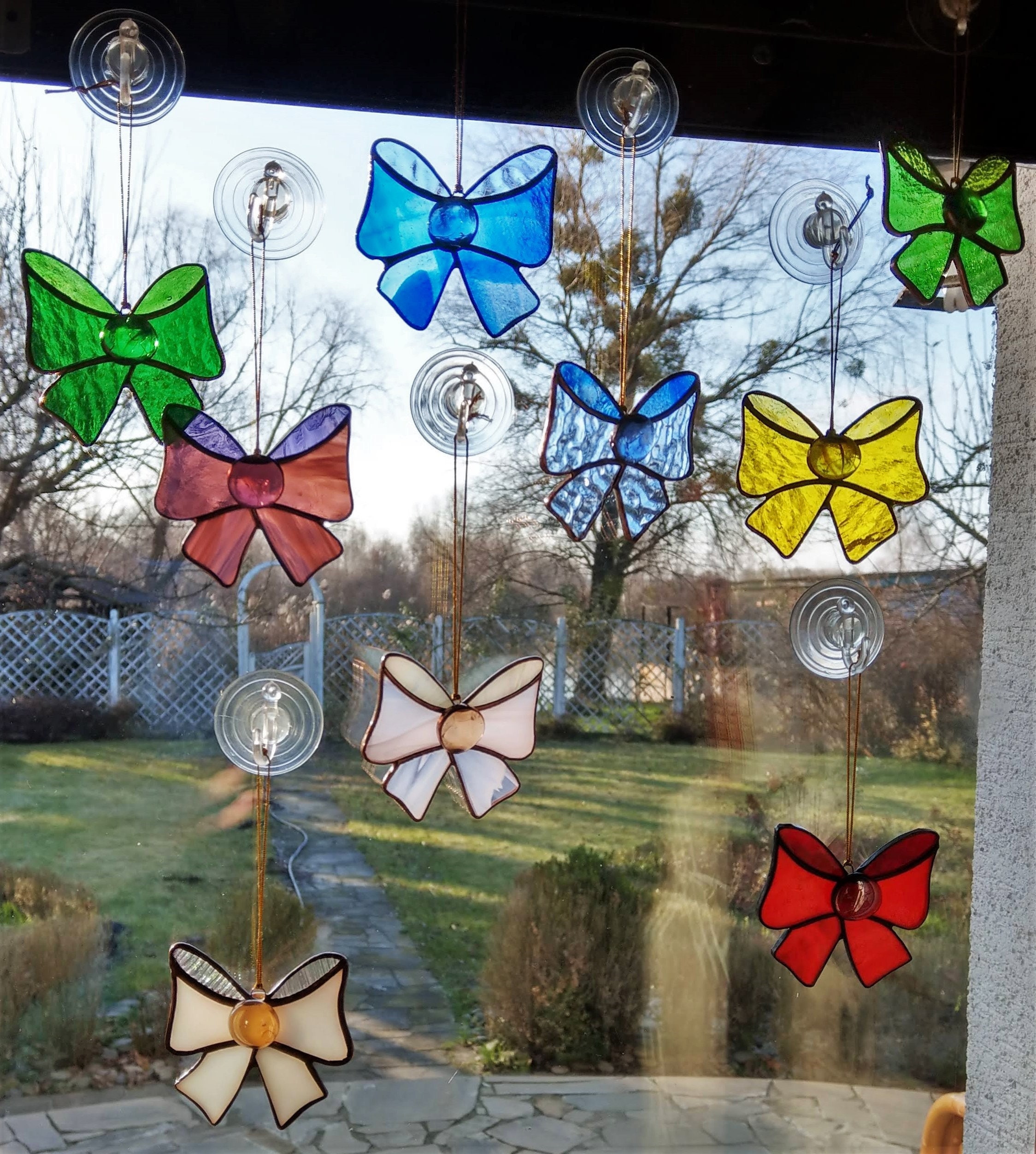 Stain stained Glass Art Decor Bow Suncatcher Window Hangings | Etsy