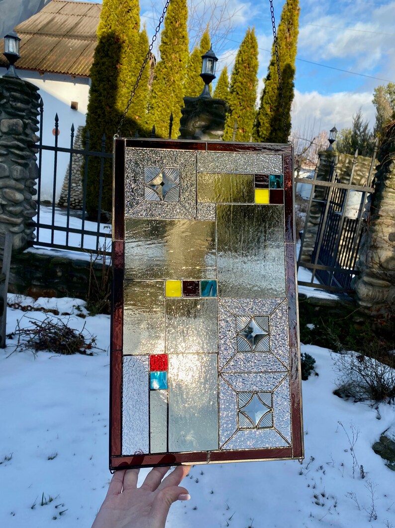 Custom Stained Glass Geometry Panel a Christmas Gift Stain - Etsy