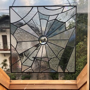 Stained Glass Panel Spider Web Window Hangings Home Decor Gift for ...