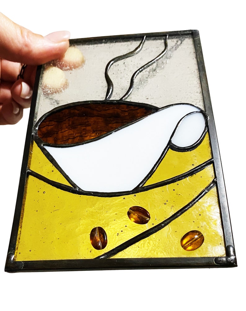 Modern Stained Glass Cup of Coffee and Coffee Beans a Custom - Etsy