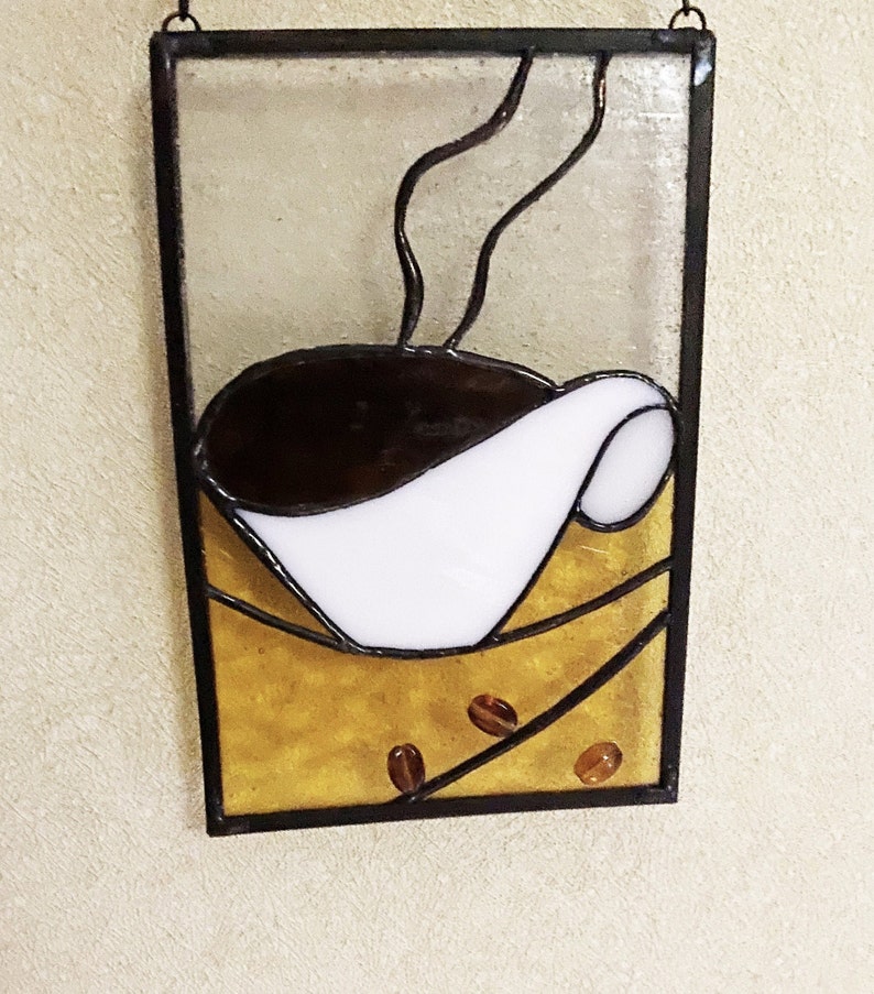 Modern Stained Glass Cup of Coffee and Coffee Beans a Custom - Etsy