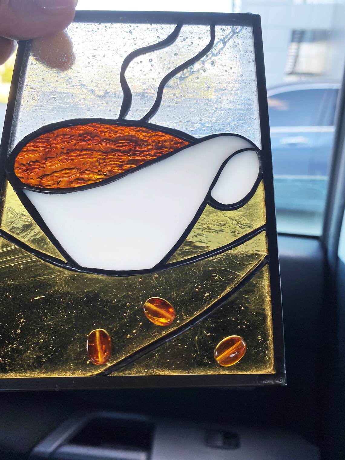 Modern Stained Glass Cup of Coffee and Coffee Beans a - Etsy