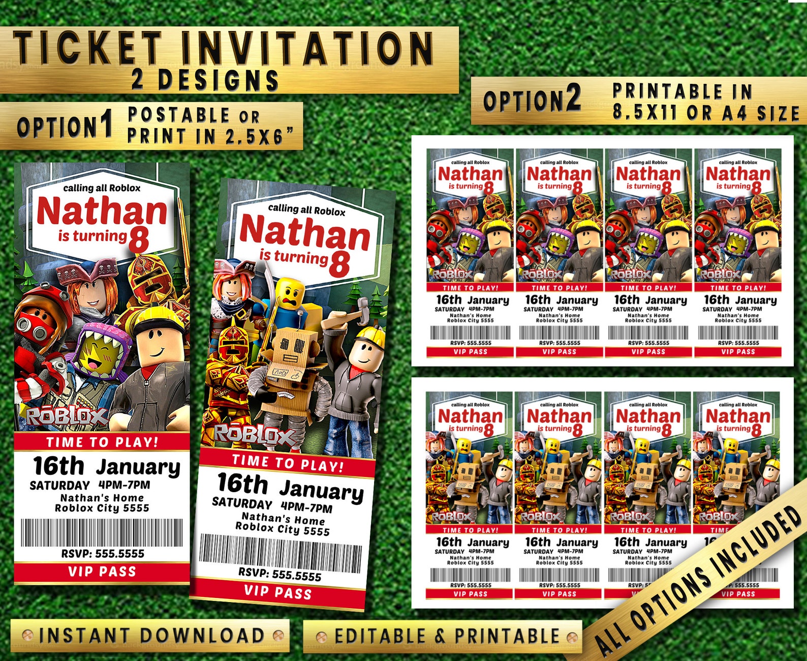 ROBLOX ticket instant download editable printable Girl boy | Etsy