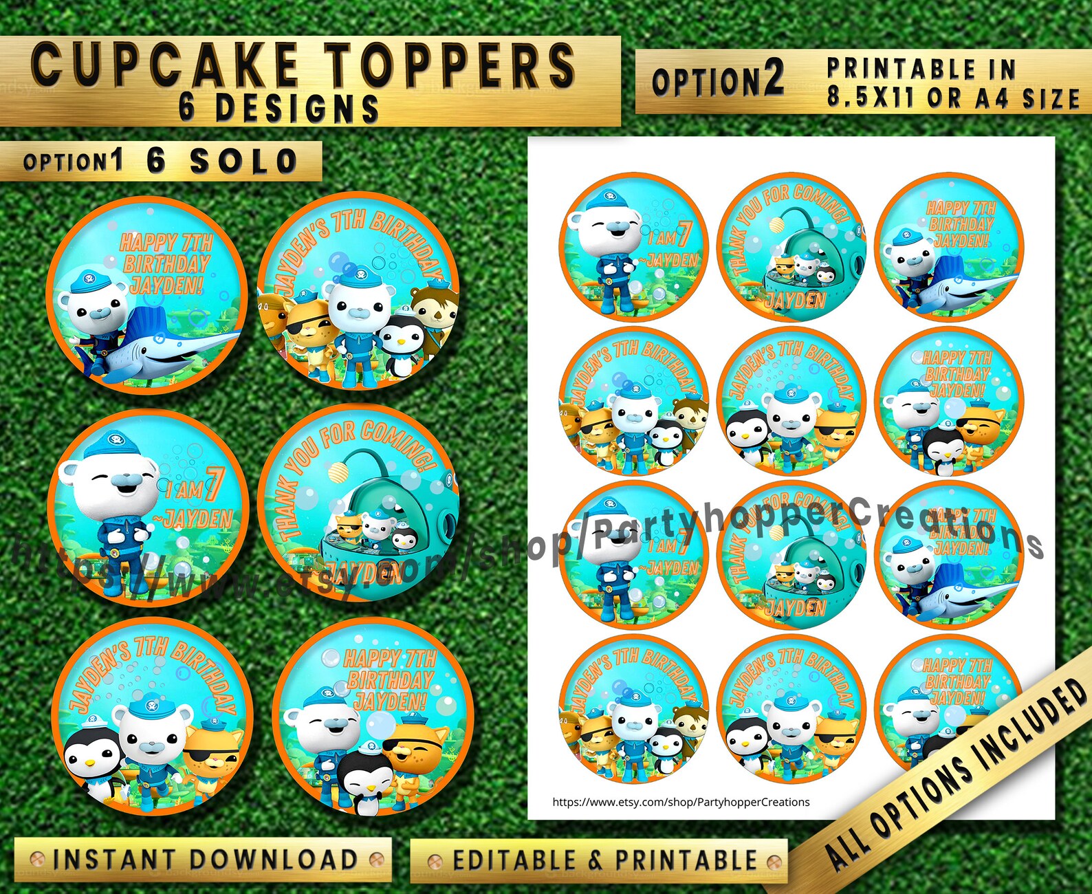 Octonauts Cupcake Topper Instant Download Editable Etsy
