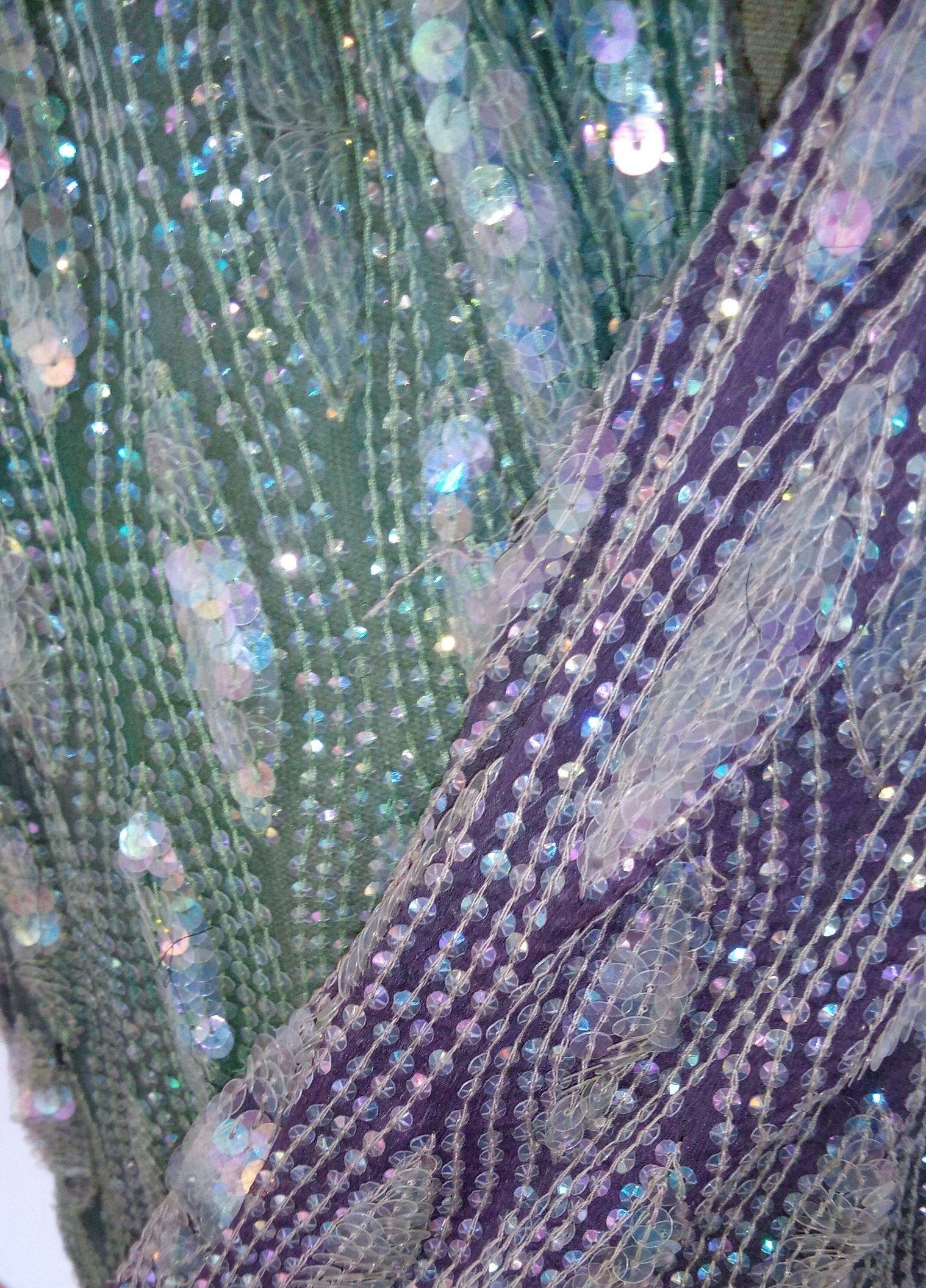 Haute Couture Stoff, Seide, Chiffon zweifarbig grün violett mit ...