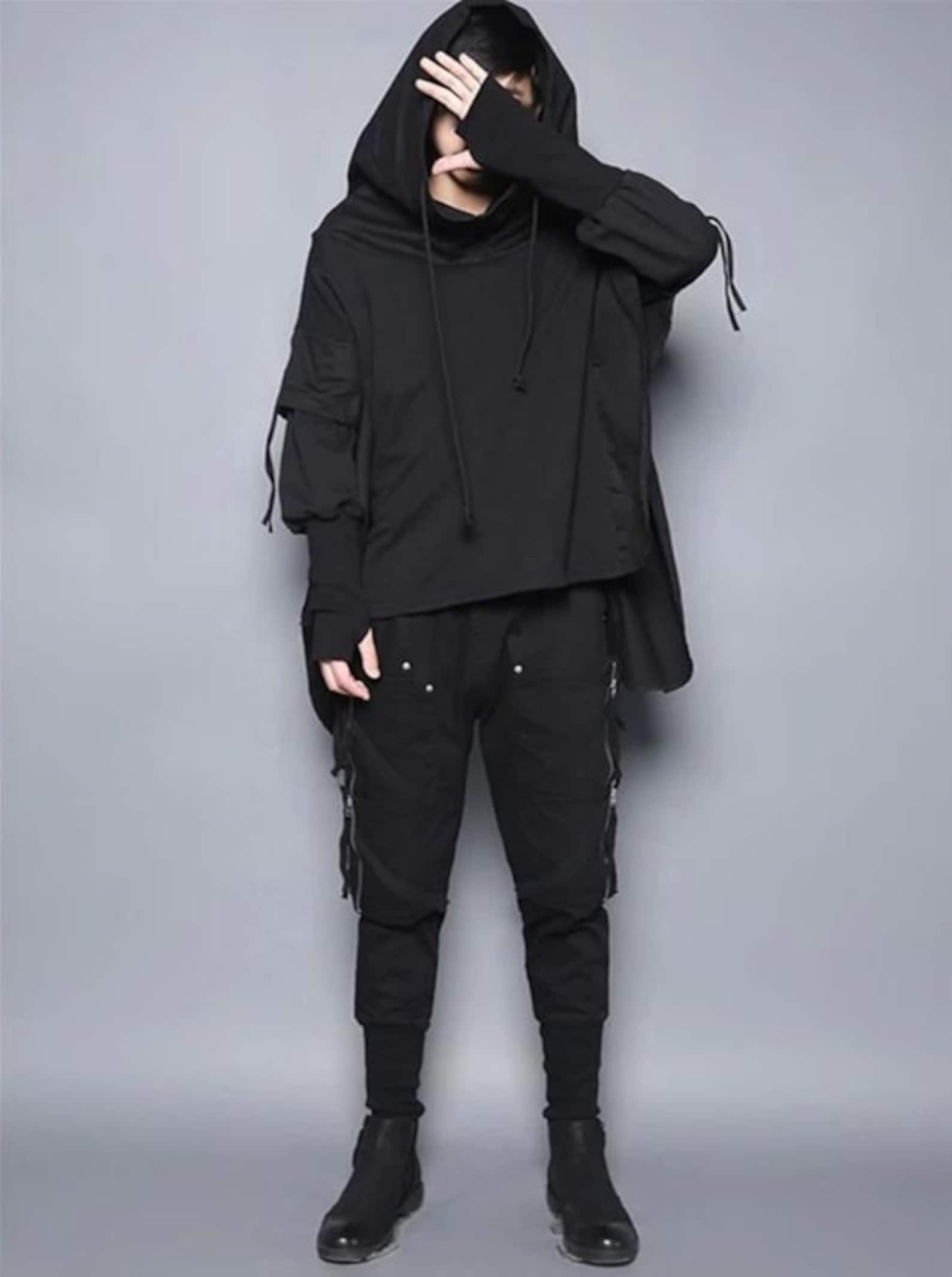 Black Hooded Techwear Jacket - Etsy UK