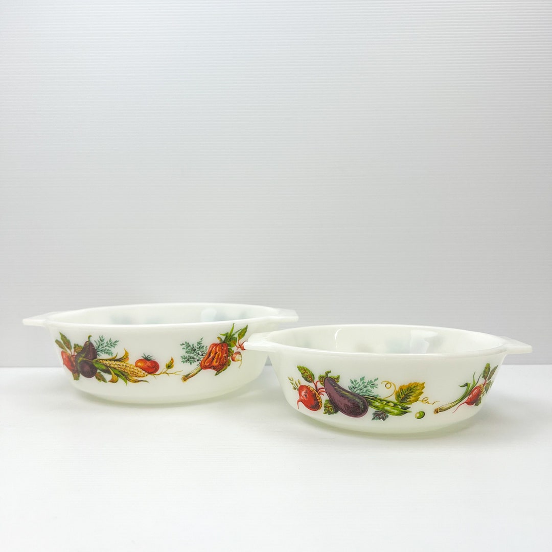 Jaj Pyrex England Vegetable Design White Glass Bowl Set - Etsy