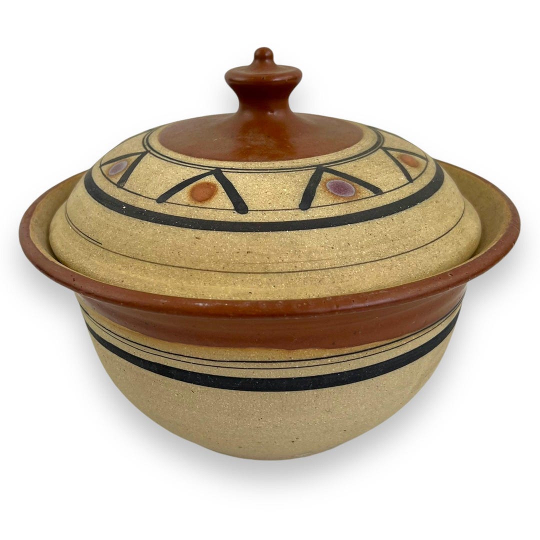 Brown Stripe Pottery Bowl With Matching Life Triangle Pattern - Etsy