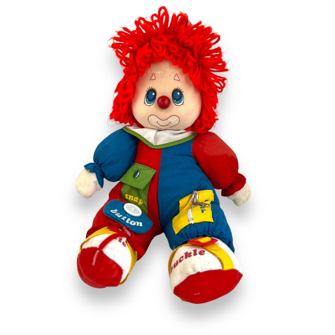Vintage Amtoy 1983 Clown Learning Plush Doll Zipper, Tie, Buckle & Snap ...