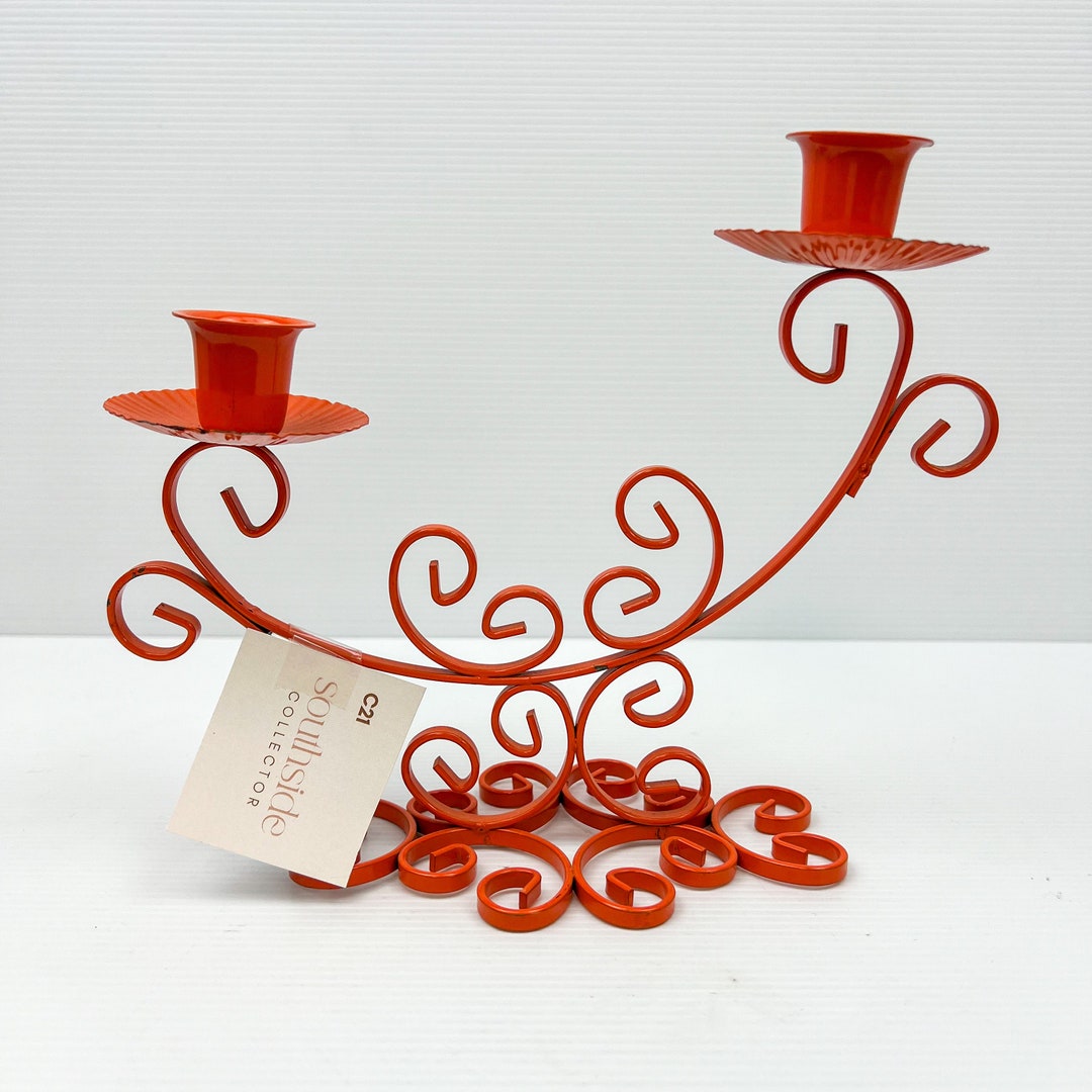 Retro Orange Metal Candlestick Holder - Etsy
