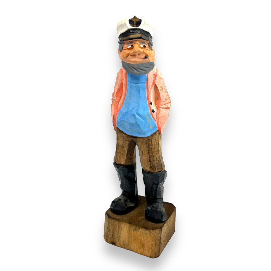 Vintage Carved Wooden Sea Captain Statue - Etsy