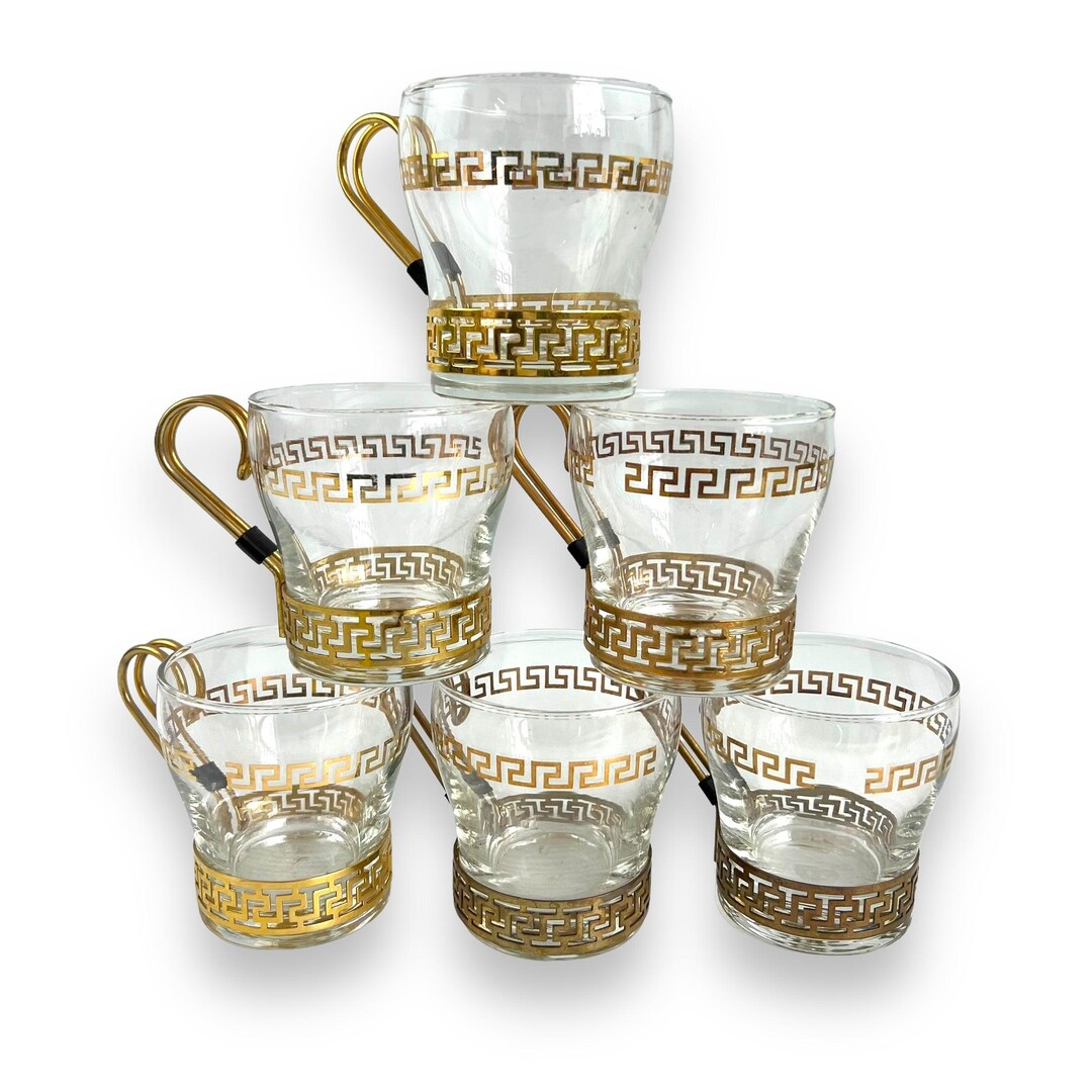 Libbey Greek Key Gold Coffee Mugs With Brass Handles Set of 6 - Etsy
