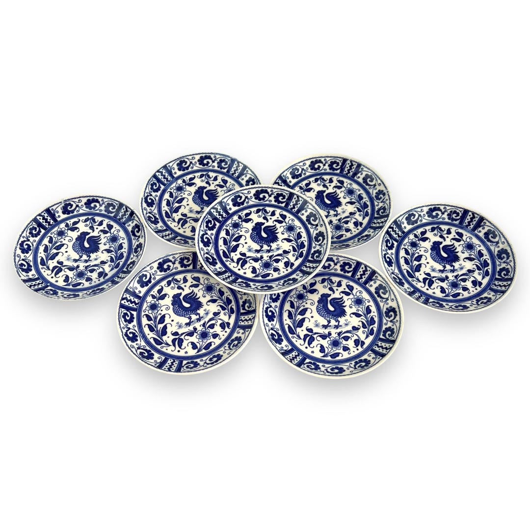 Blue Rooster Flower Pattern Plate Set of 7 - Etsy